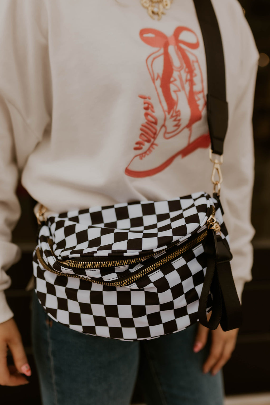 Amelia Checkered Bum Bag- Black – The Rowe Boutique